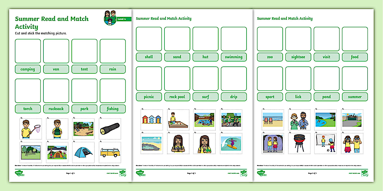 Level 4 Summer Read and Match Activity (teacher made)