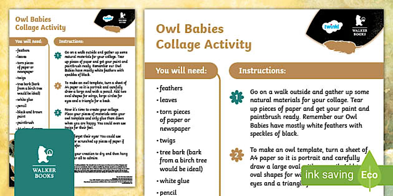 FREE! - Owl Babies Collage Activity | Walker Books | Twinkl