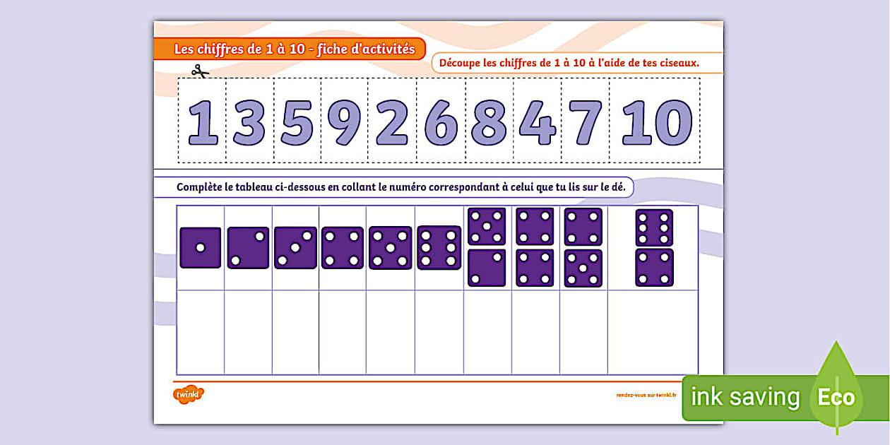Les chiffres de 1 à 10 - fiche d'activités - Twinkl