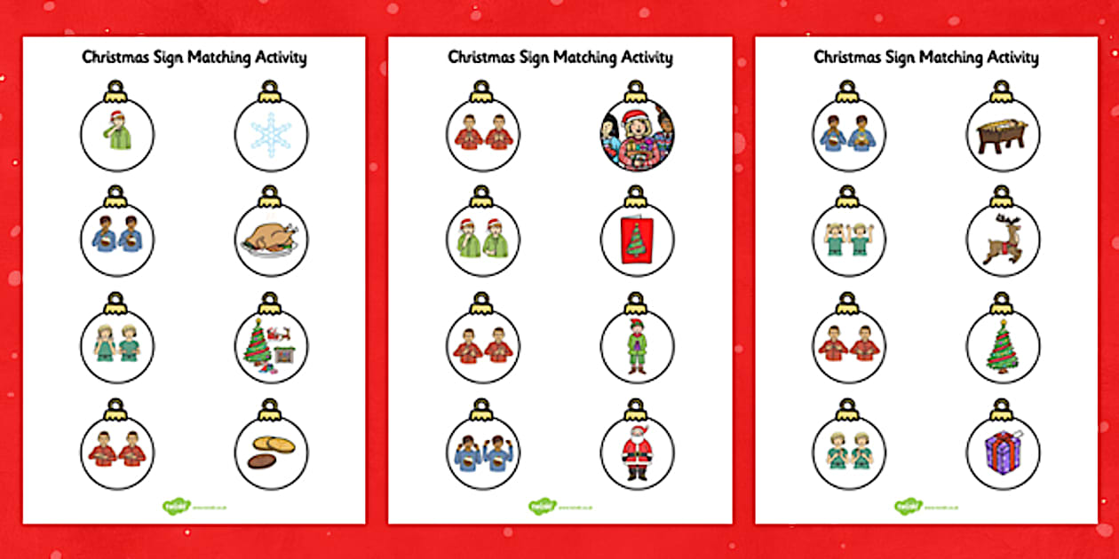 Christmas British Sign Language Matching Activity Worksheets