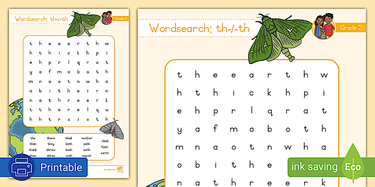 Grade 2 Phonics: th-/-th Wordsearch (teacher made) - Twinkl