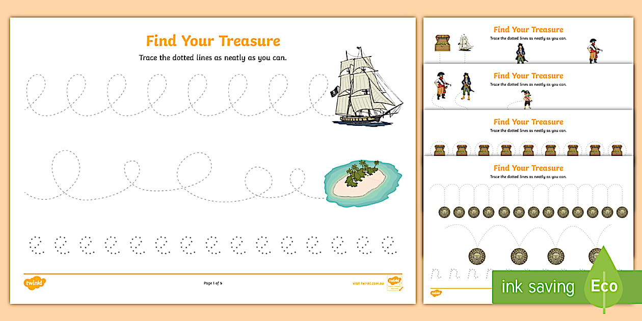 TAS Find Your Treasure Pencil Control Worksheets - Twinkl