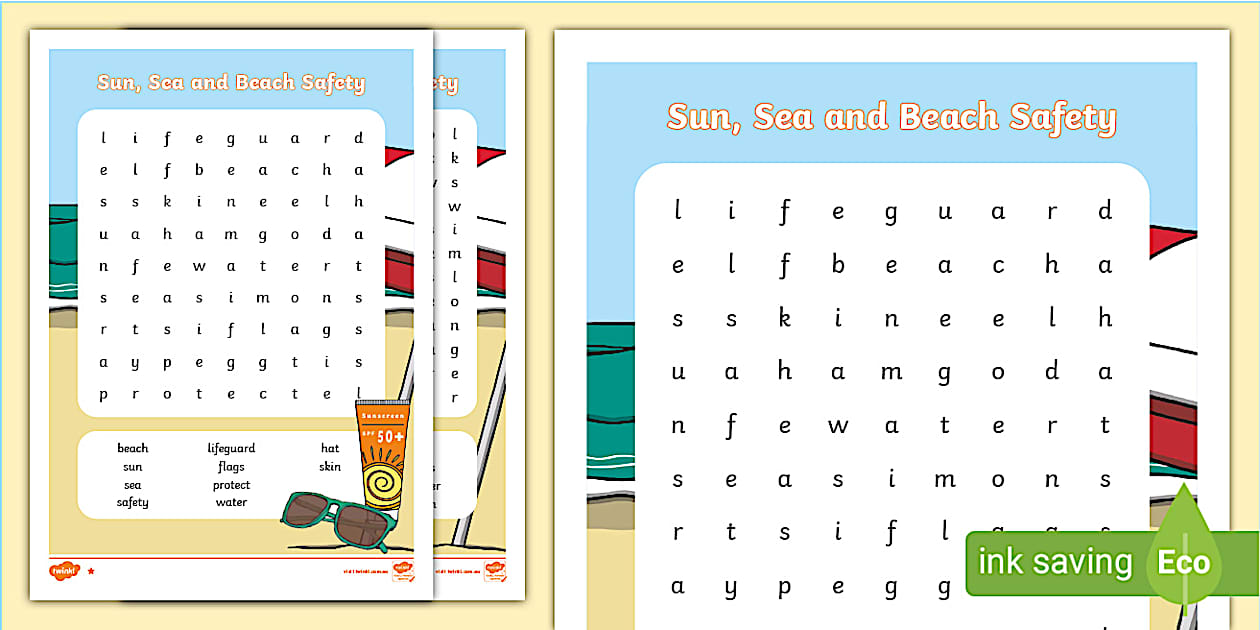 Sun, Sea and Beach Safety Word Search