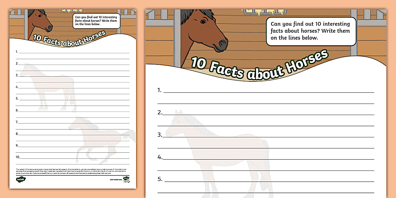 10 Interesting Facts about Horses Worksheet - Twinkl