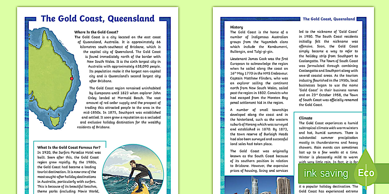 Gold Coast Fact File (teacher made) - Twinkl
