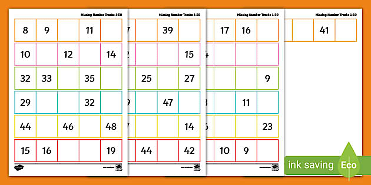 0-50 Missing Number Sheets for Preschool | EYFS Maths