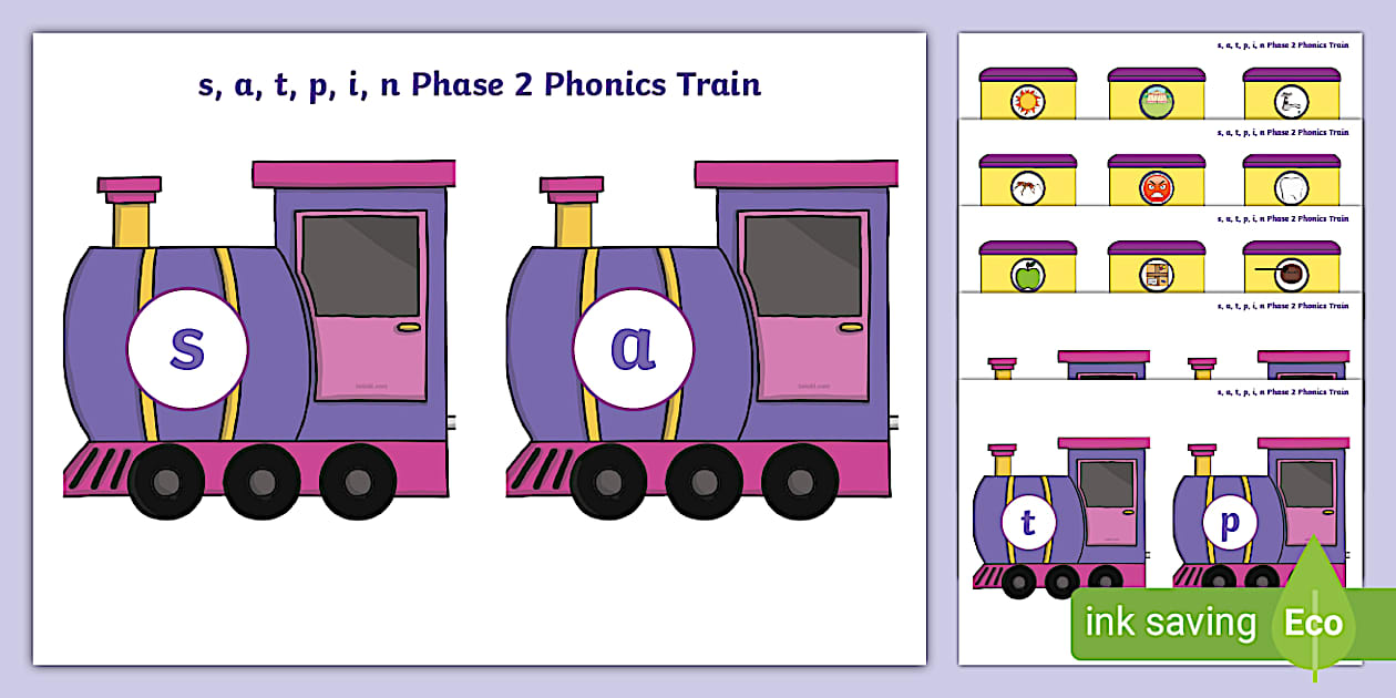 s, a, t, p, i, n Phase 2 Phonics Train Matching Activity