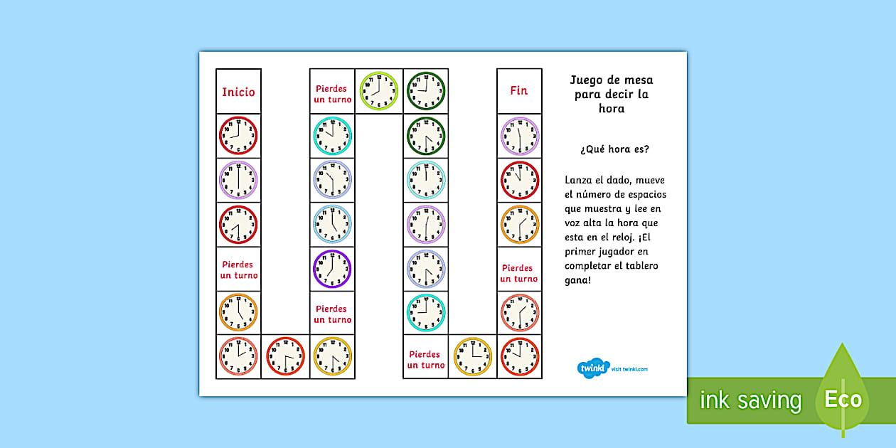 Juego de mesa: ¿Qué hora es? en punto y media - Twinkl