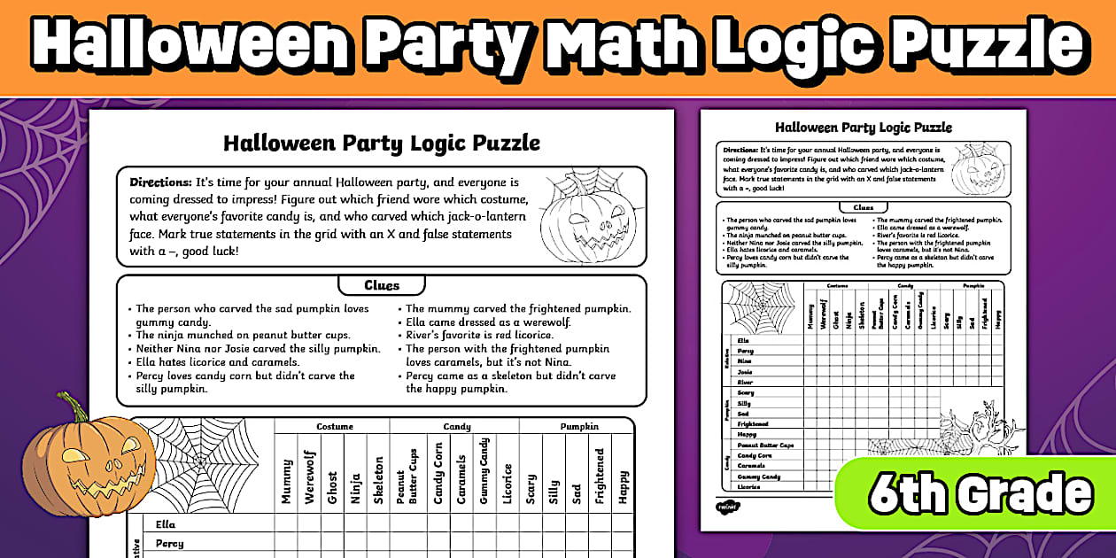 Sixth Grade Halloween Party Math Logic Puzzle