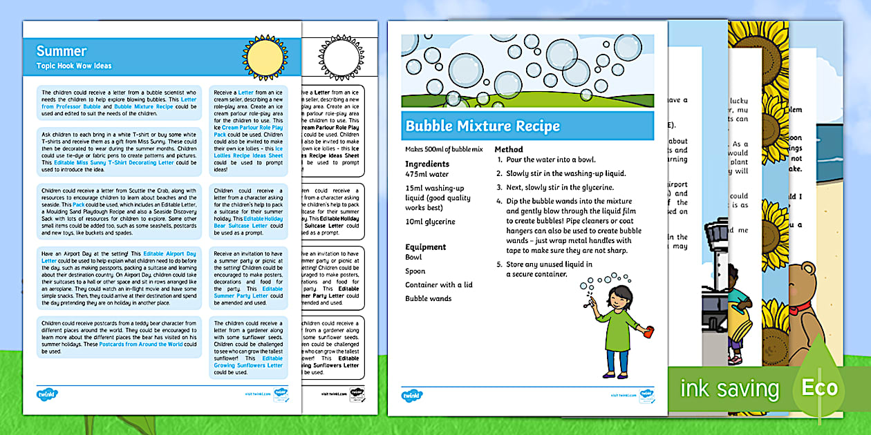 Summer Topic Hook Wow Ideas and Resource Pack | Words