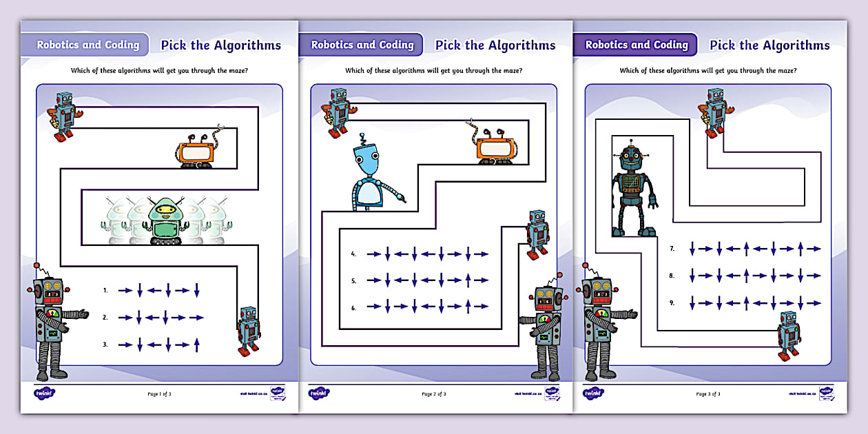 Robotics and Coding - Coding worksheet: Pick the Algorithm