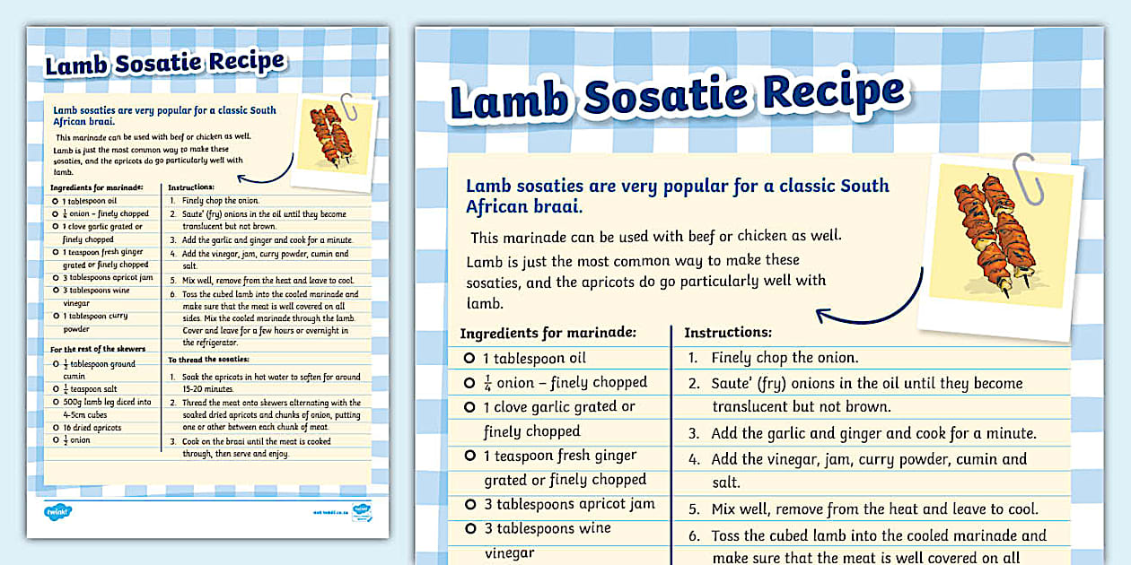 Sosatie Recipe – Parent Guide (teacher made) - Twinkl