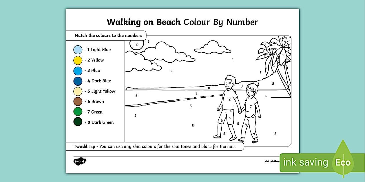 Walking on Beach Colour By Number | Twinkl | KS1 - Twinkl