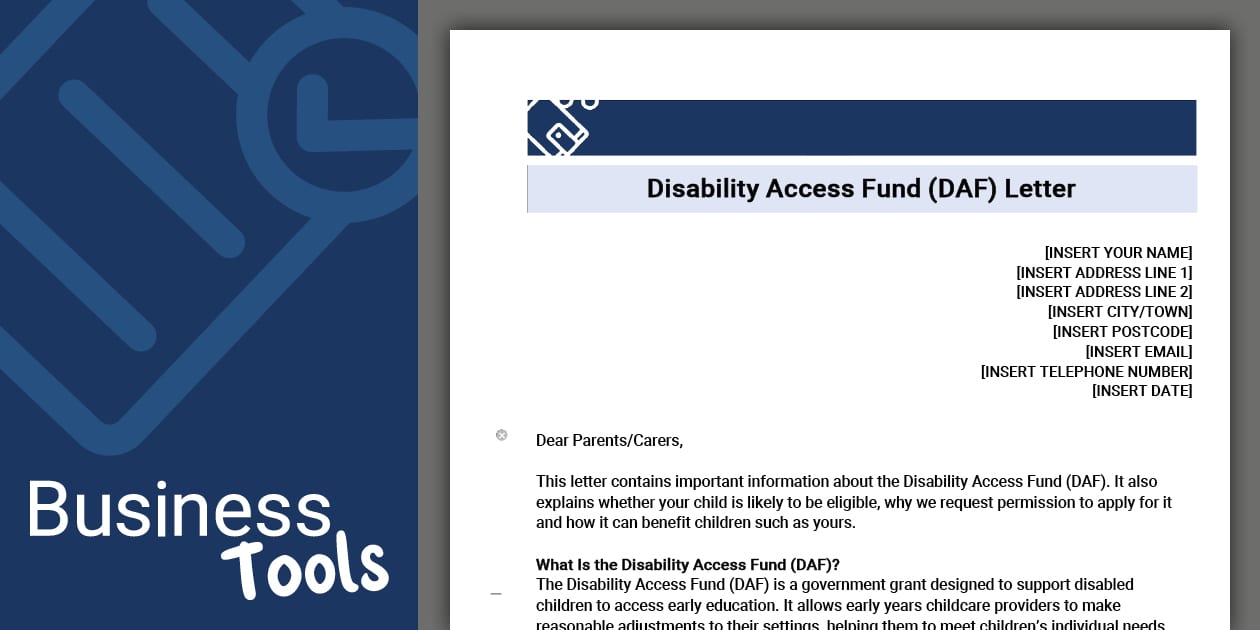 Disability Access Fund (DAF) Letter Template - Twinkl