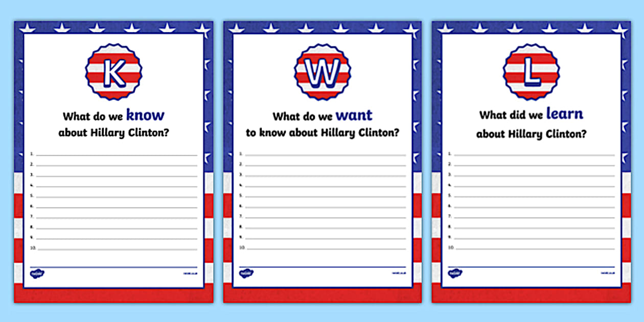 Black and White Hillary Clinton KWL Worksheet (teacher made)