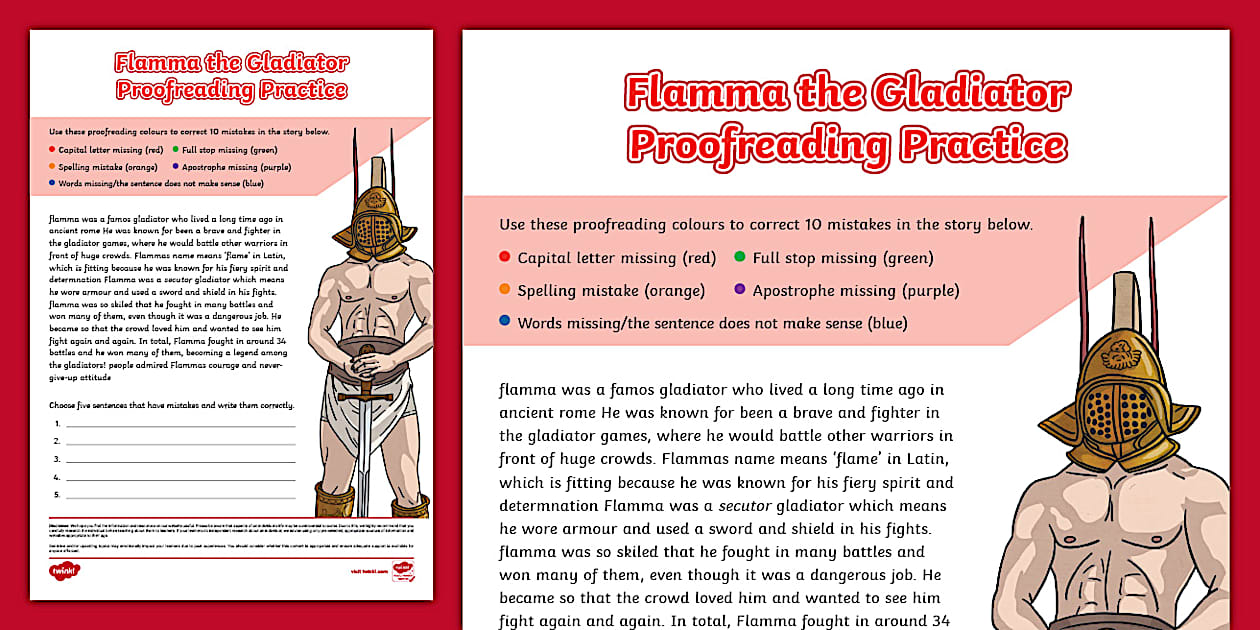 Flamma the Gladiator Proofreading Activity - Twinkl