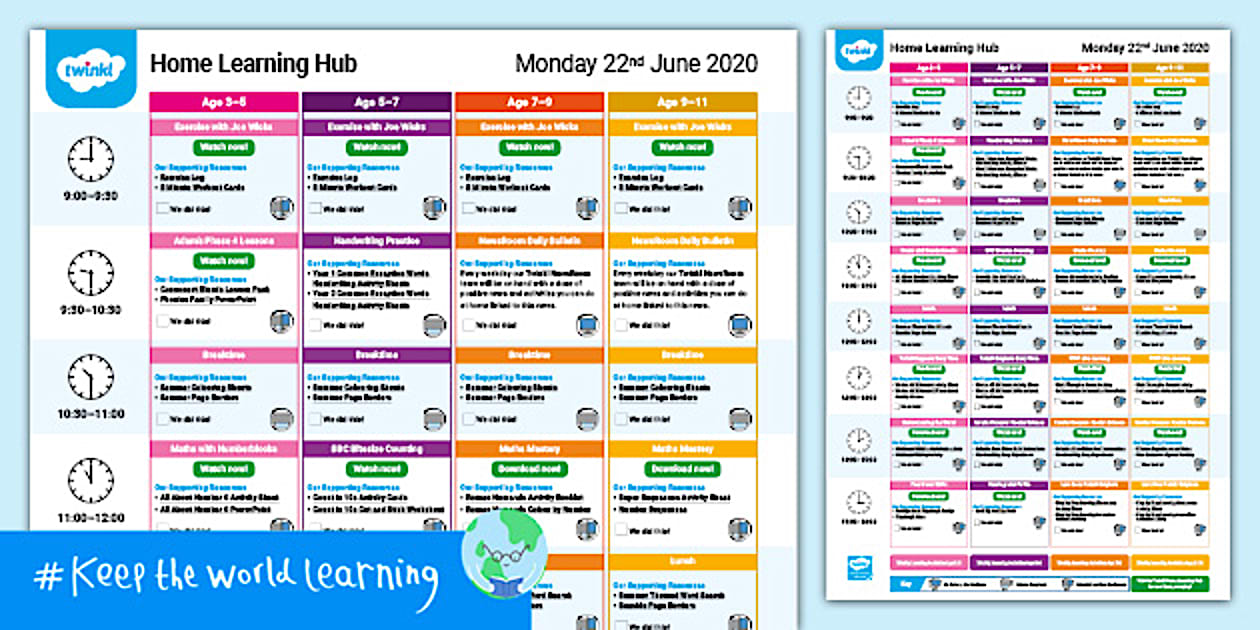 Home Learning Hub Daily Plan Monday 22nd June (Teacher-Made)