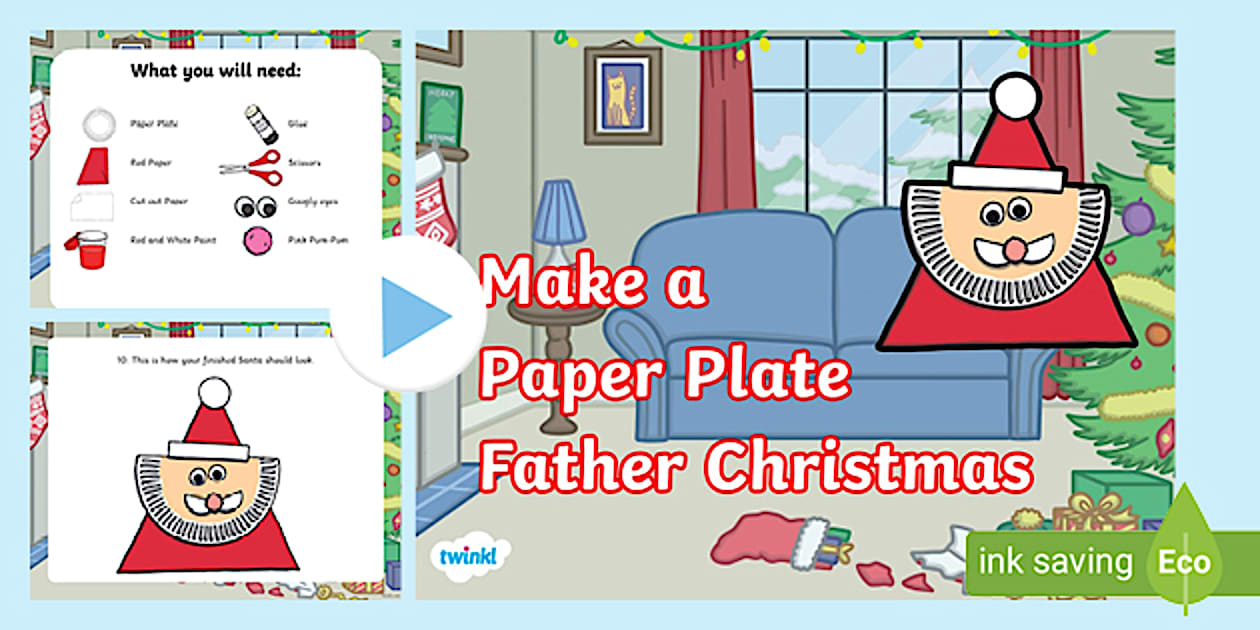 Father Christmas Paper Plate Craft Activity - KS1 - Twinkl