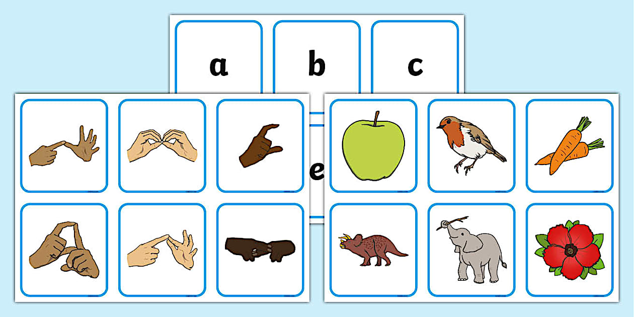 Black and White British Sign Language Alphabet Matching Pack