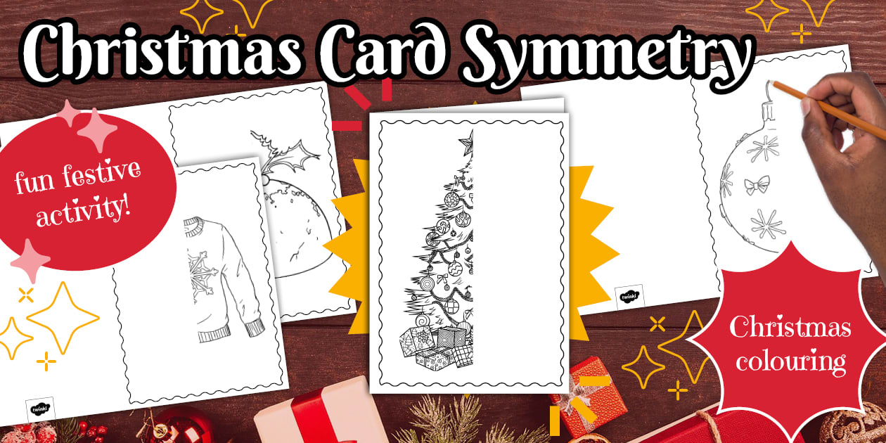 Christmas Symmetry Colouring Greetings Cards