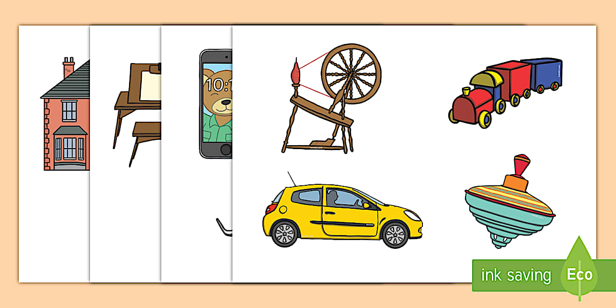 Past and Present Cut-Outs (teacher made) - Twinkl