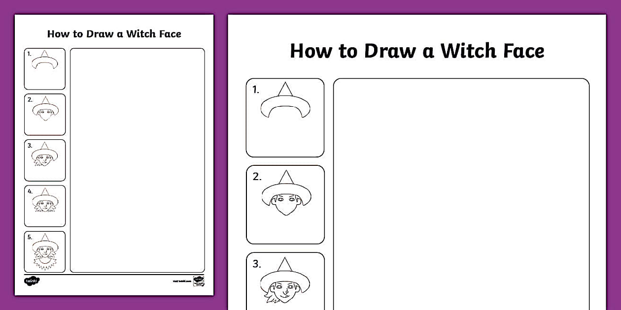 How to Draw a Witch Face Activity (teacher made) - Twinkl