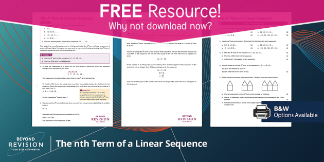 Free π The Nth Term Of A Linear Sequence Twinkl