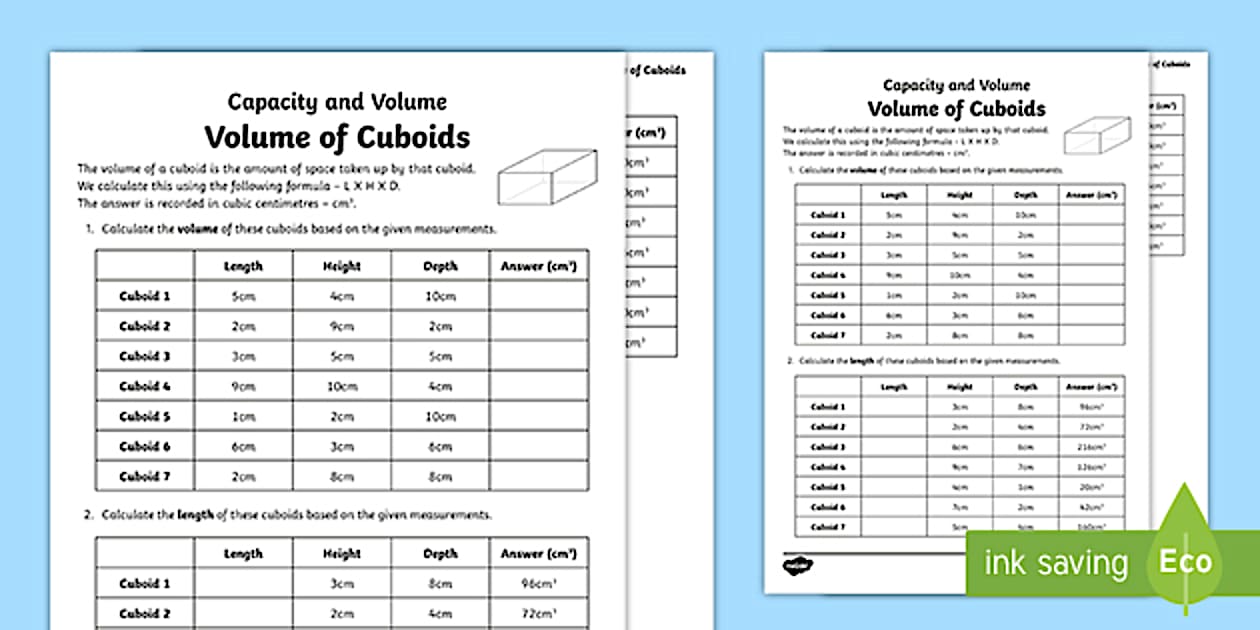Capacity and Volume - Volume of Cuboids (teacher made)