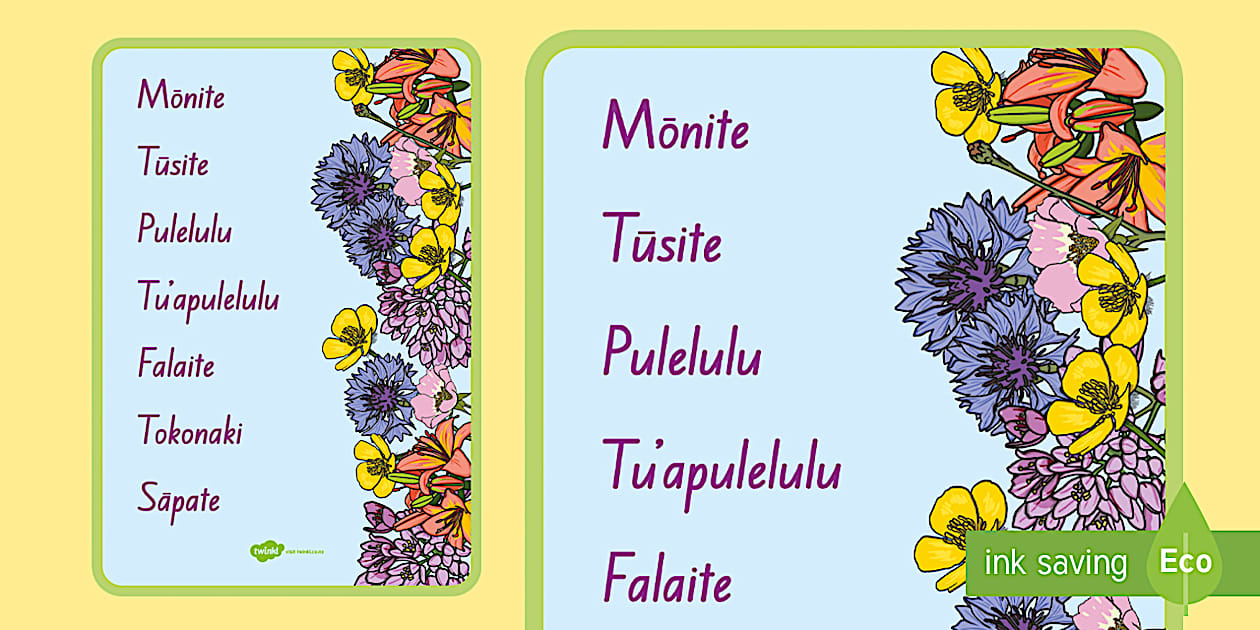 Cursive Tongan Days of the Week Display Poster - Twinkl