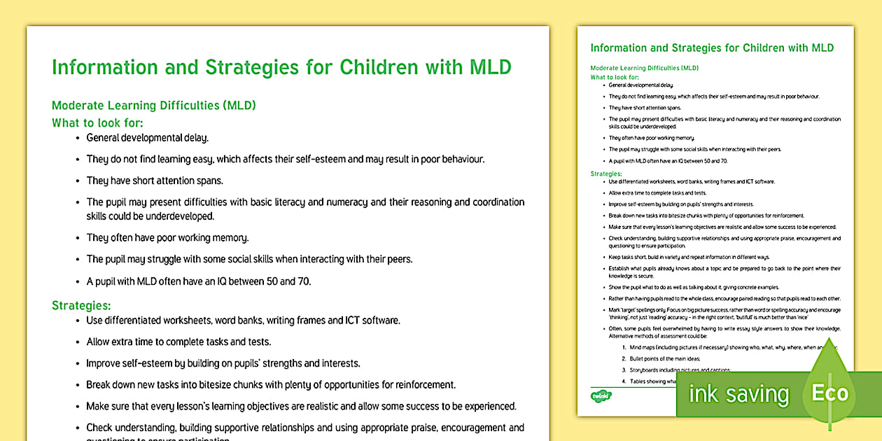 MLD Strategies and Information Adult Guidance (Teacher-Made)
