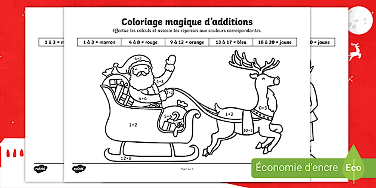 Coloriage magique de Noël : Les additions - Twinkl