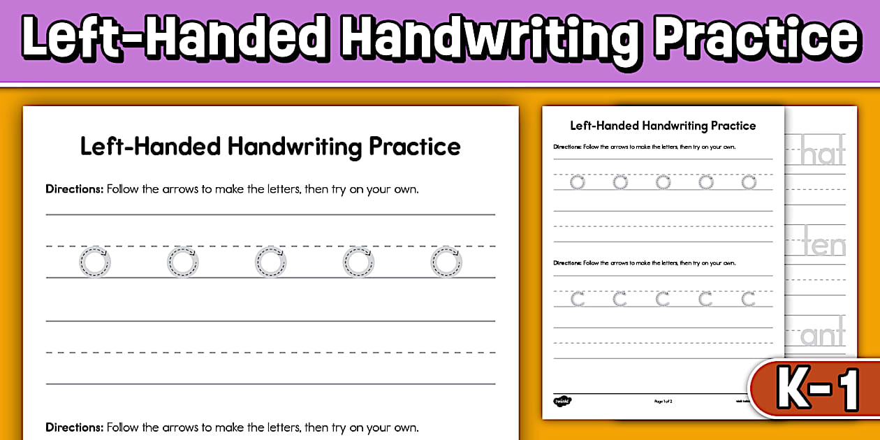 Left-Handed Handwriting Practice Worksheet for K-1st Grade