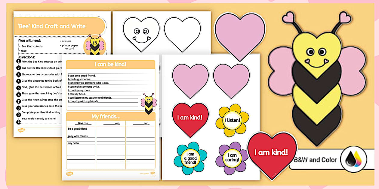 Bee Kind Craft and Write English Activity 英語アクティビティ 思いやり バレンタインデー