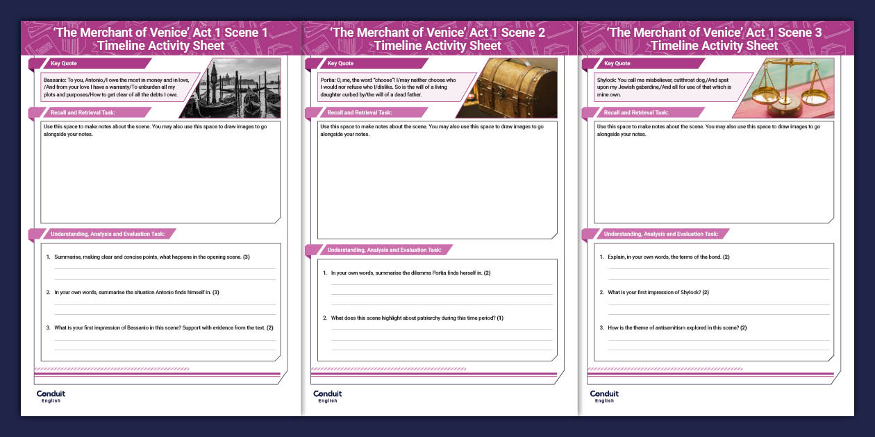 'The Merchant of Venice' Act 1 Timelines Pack (teacher made)
