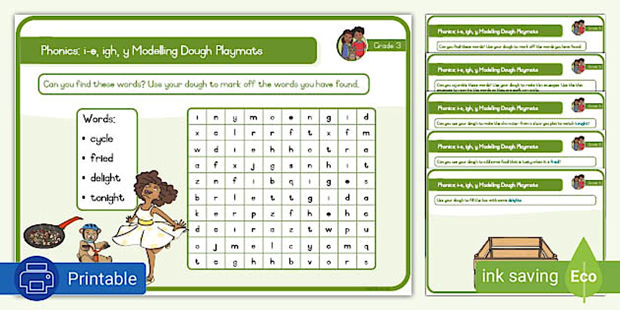 Grade 3 Phonics: i-e, igh, y Modelling Dough Playmats