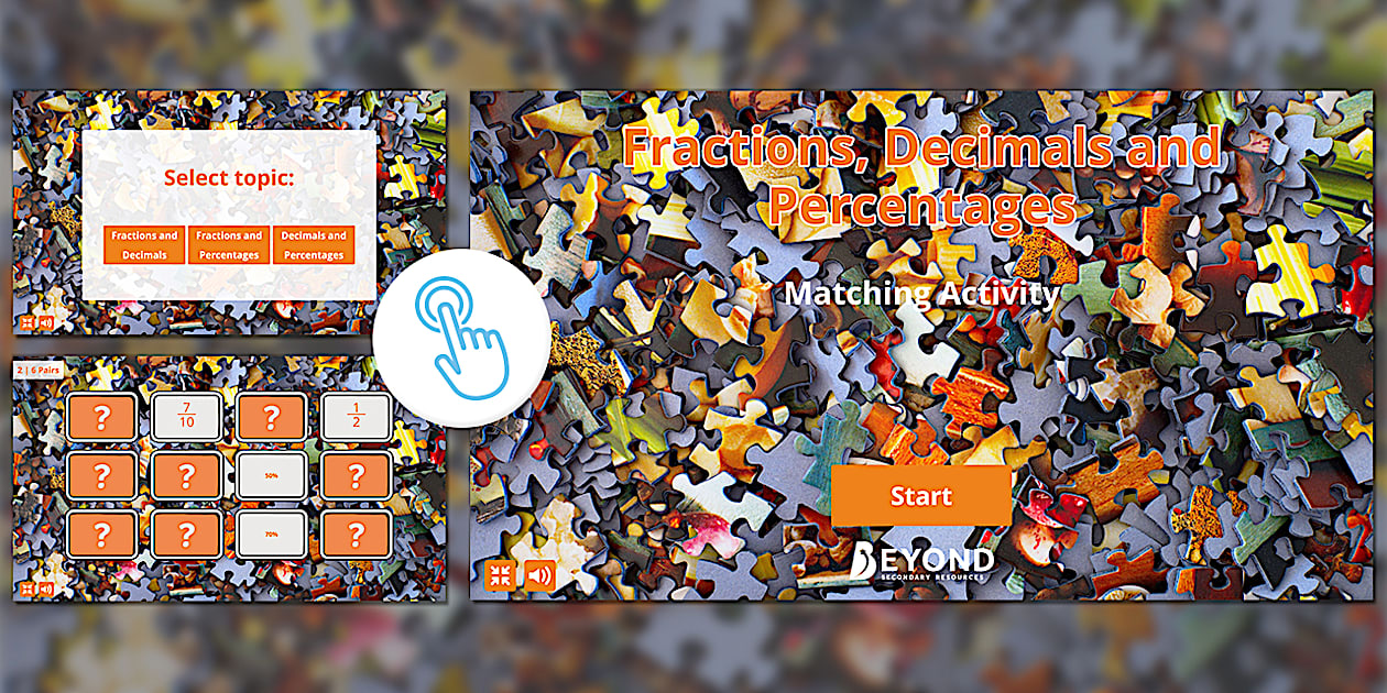 👉 KS3 Interactive Fractions Decimals and Percentages Pairs Game