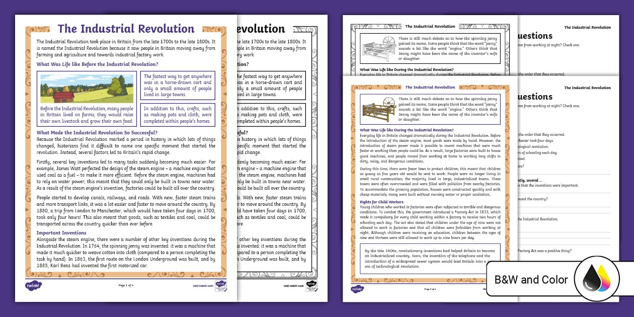 Industrial Revolution Reading Activity for 6th-8th Grade