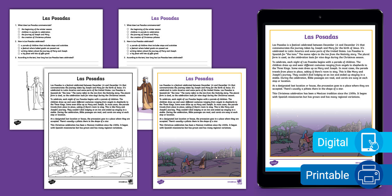 Fifth Grade Las Posadas Reading Passage Comprehension