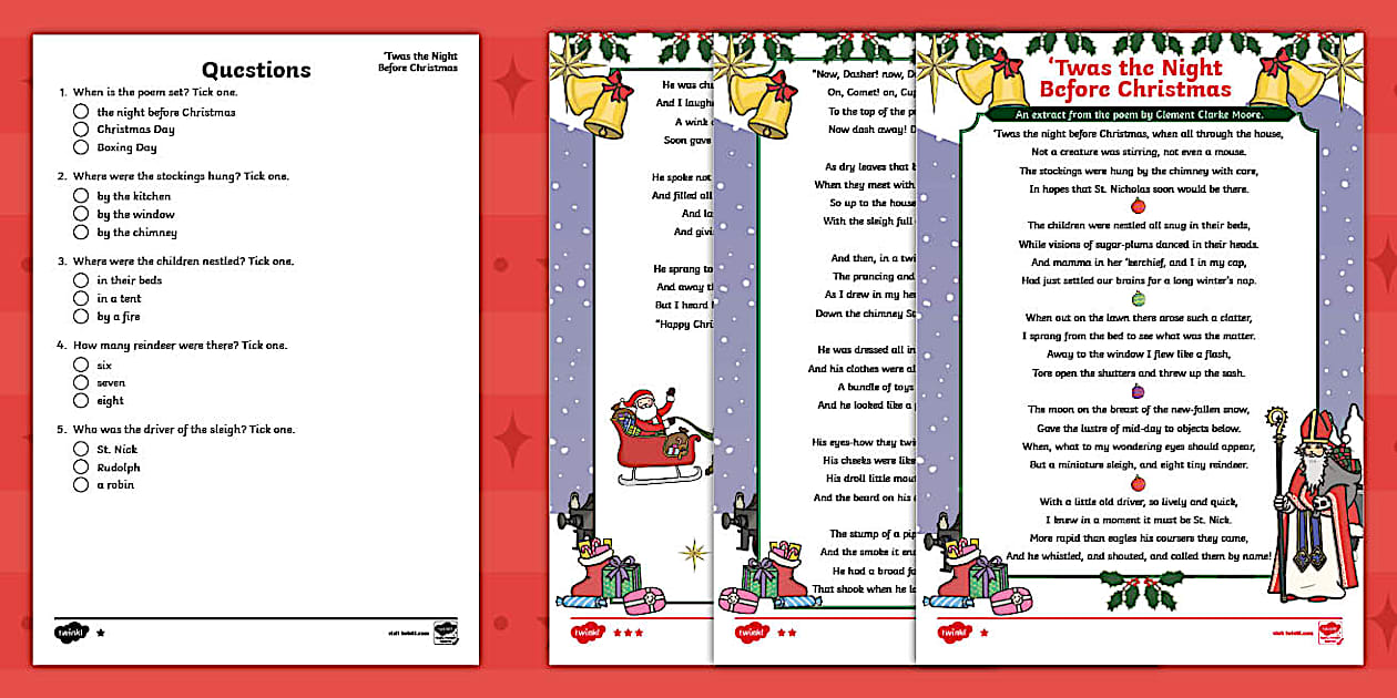 Twas the Night Before Christmas | Reading Comprehension Task