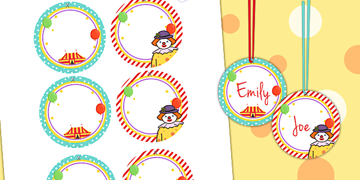 Circus Themed Birthday Party Name Tags