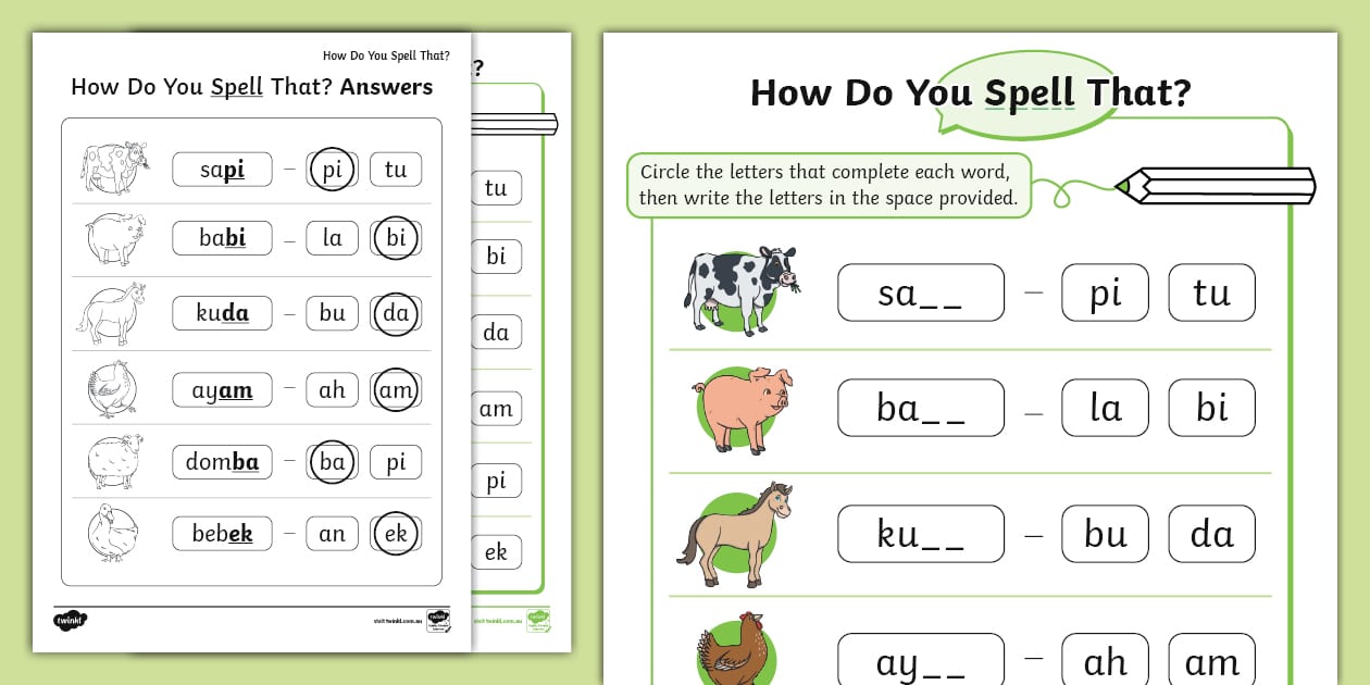 Farm Animal Word Recognition - Indonesian (teacher made)