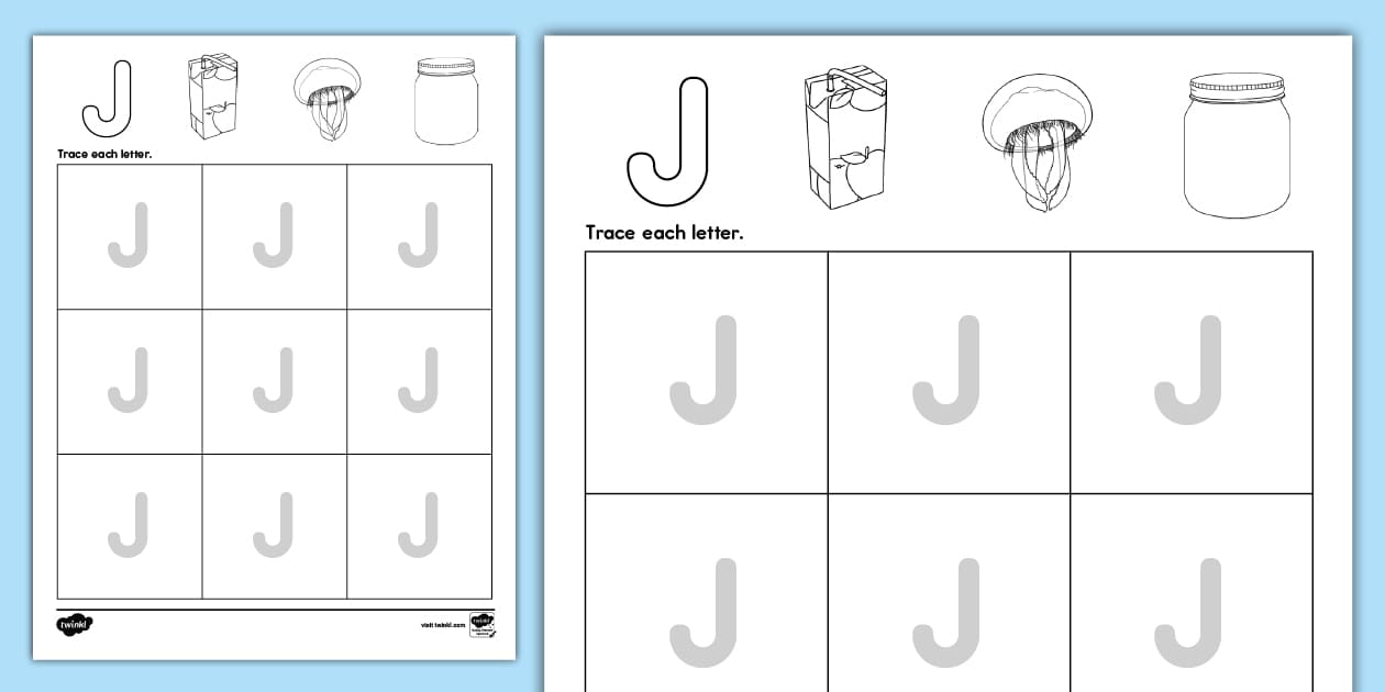 Uppercase Letter J Tracing Worksheet for PreK-K - Twinkl