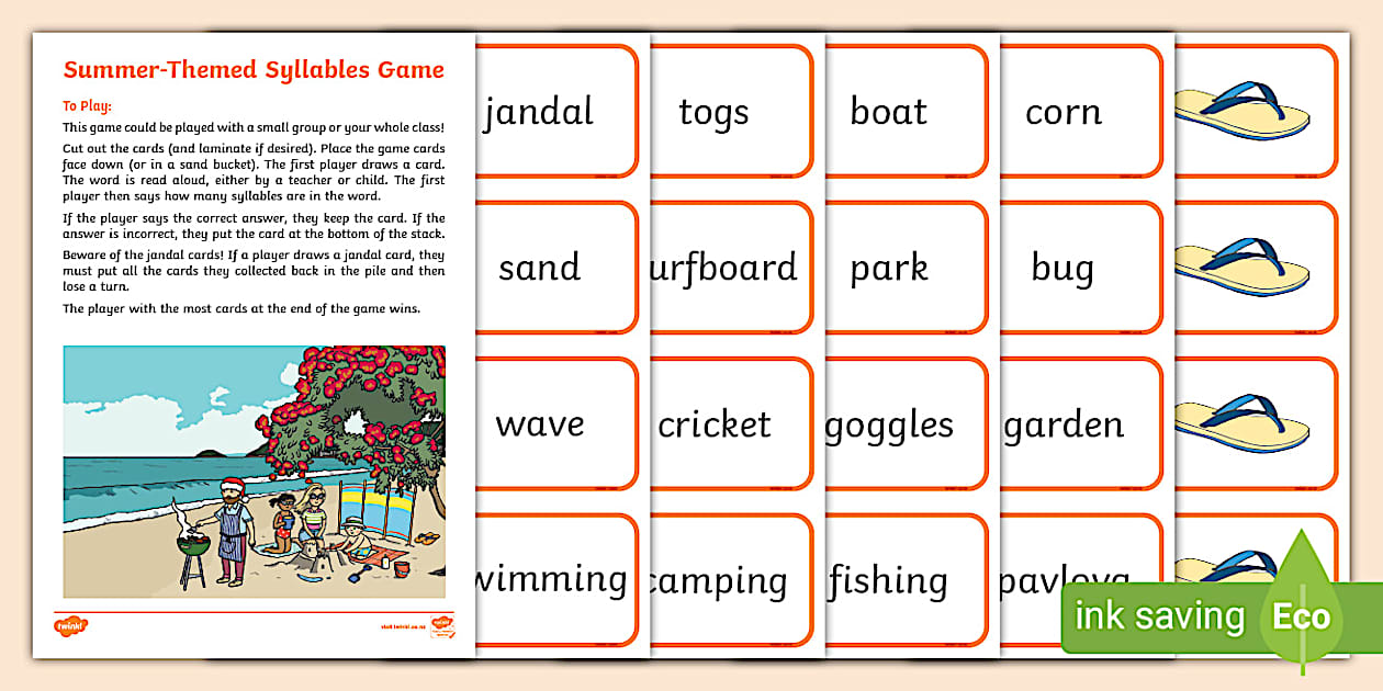 Summer-Themed Syllables Game (teacher made) - Twinkl