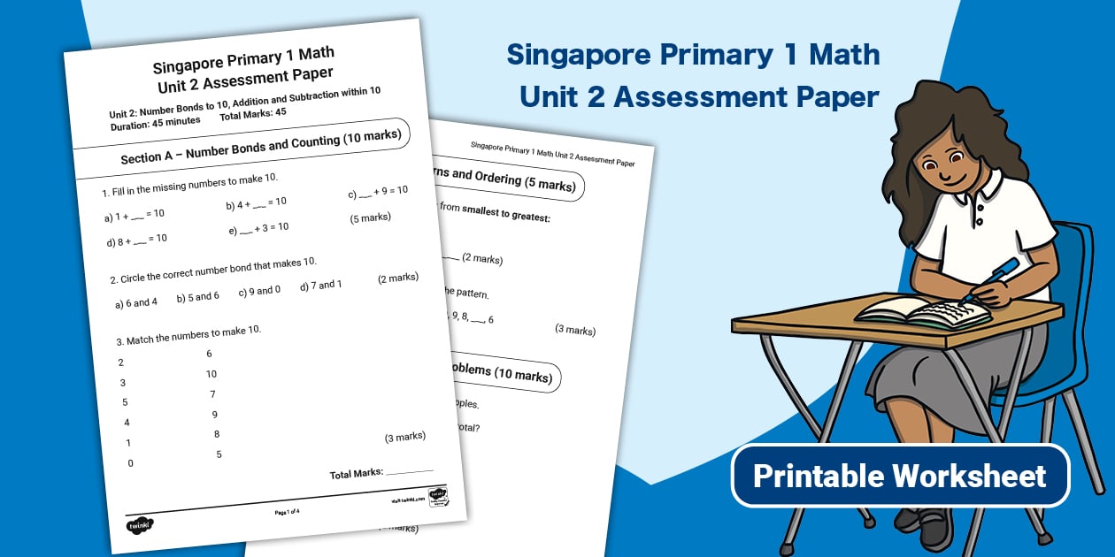 Singapore Primary 1 Math Unit 2 Assessment Paper | Curriculum Aligned