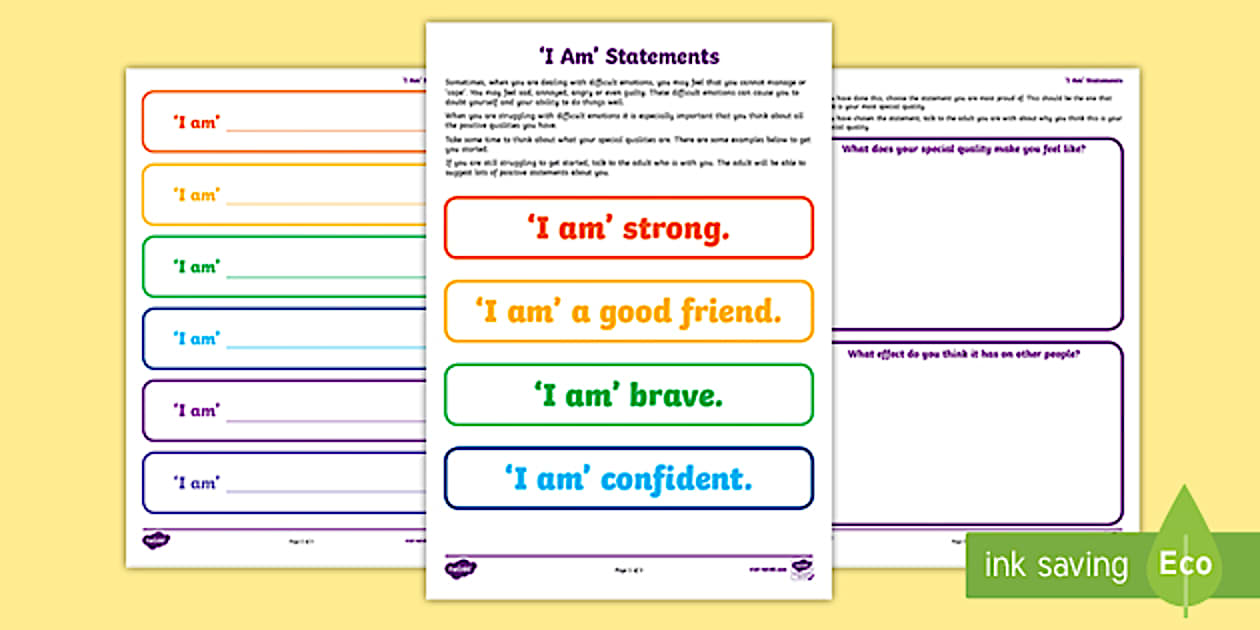I Am Statements Worksheet (Teacher-Made) - Twinkl