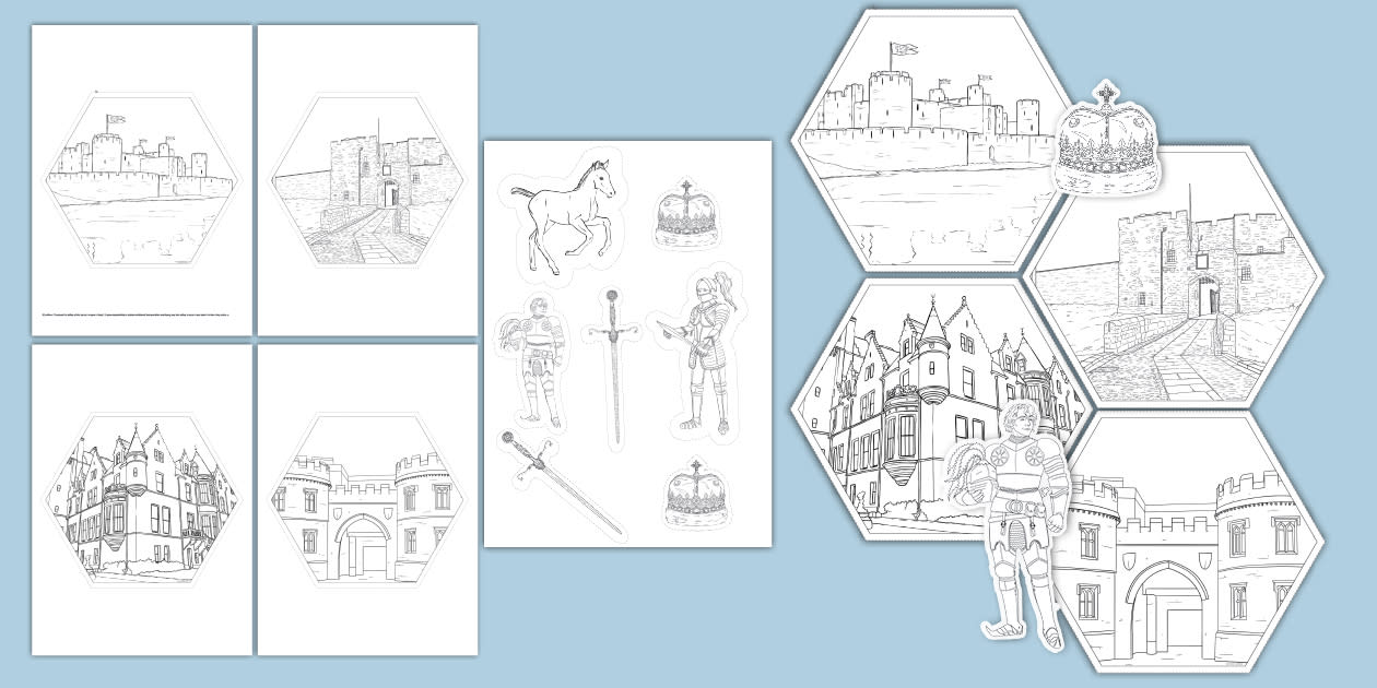 UK Castles Hexagon Display Colouring Activity (teacher made)
