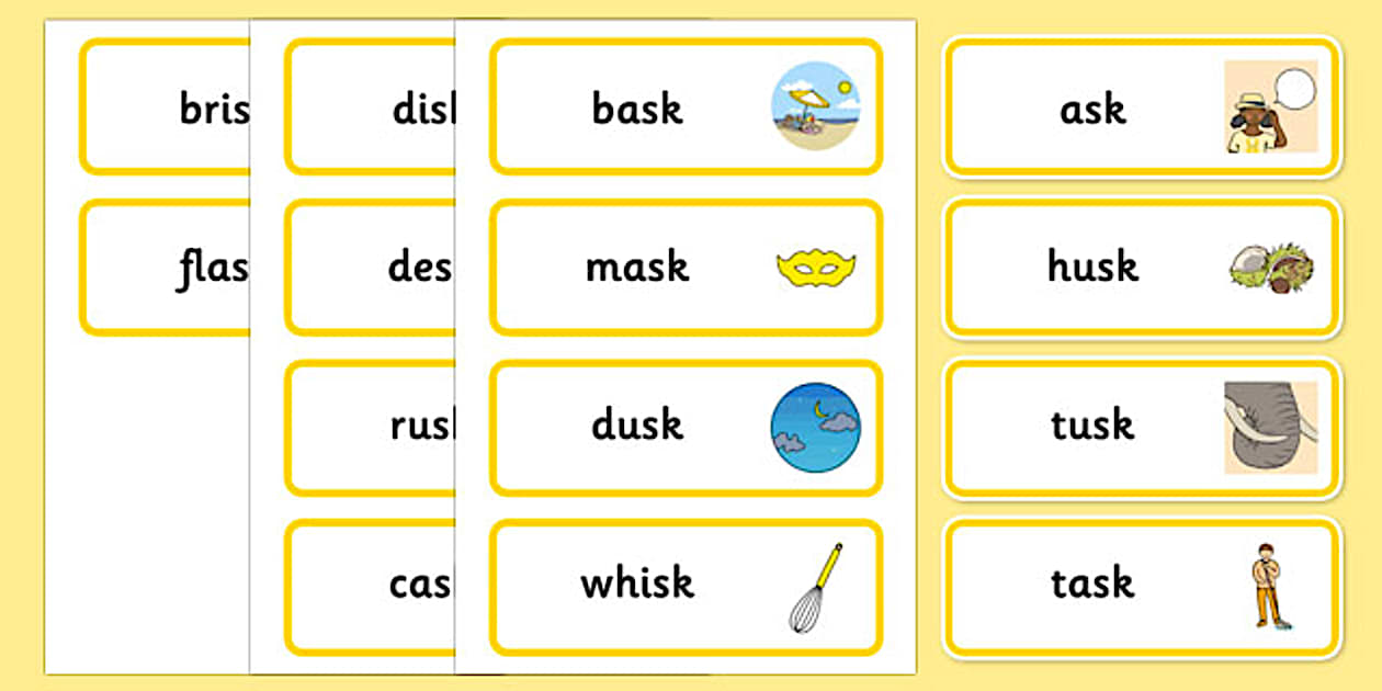 Dyslexic Word Final SC SK Word Cards (teacher made) - Twinkl