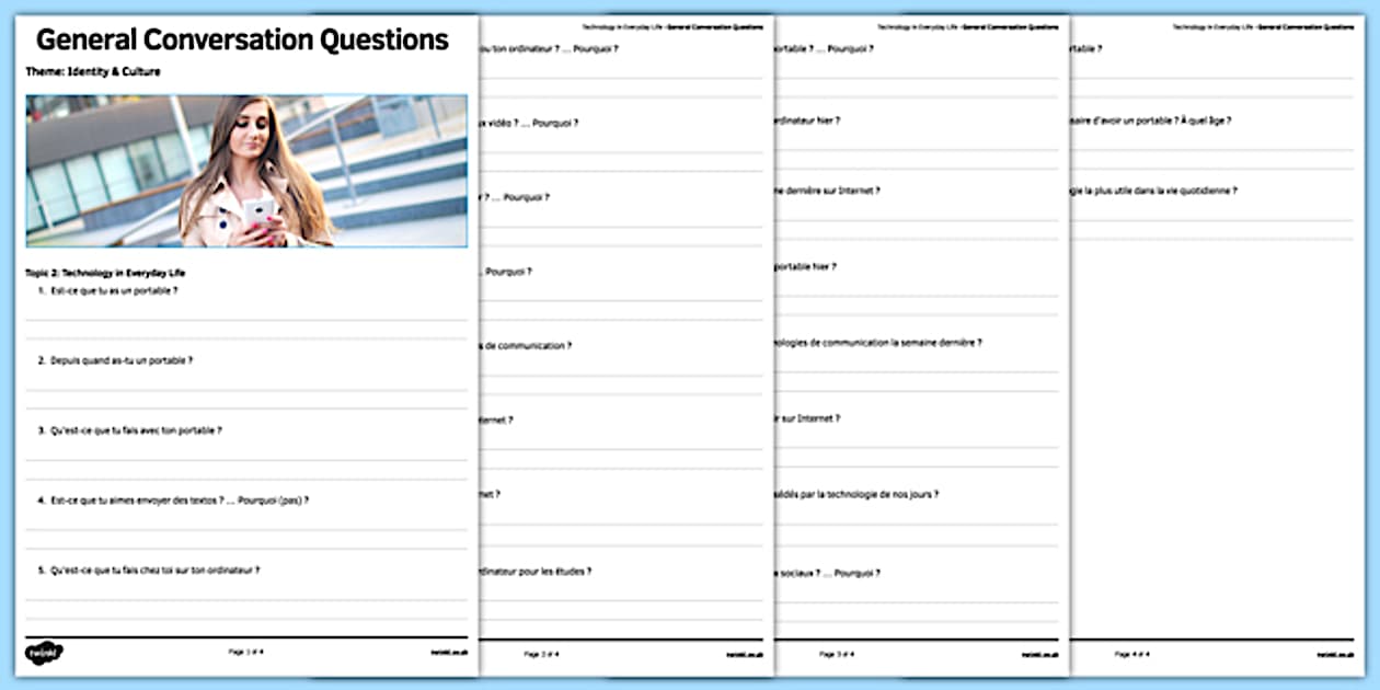 Black and White Technology Themed General Conversation Questions Worksheet