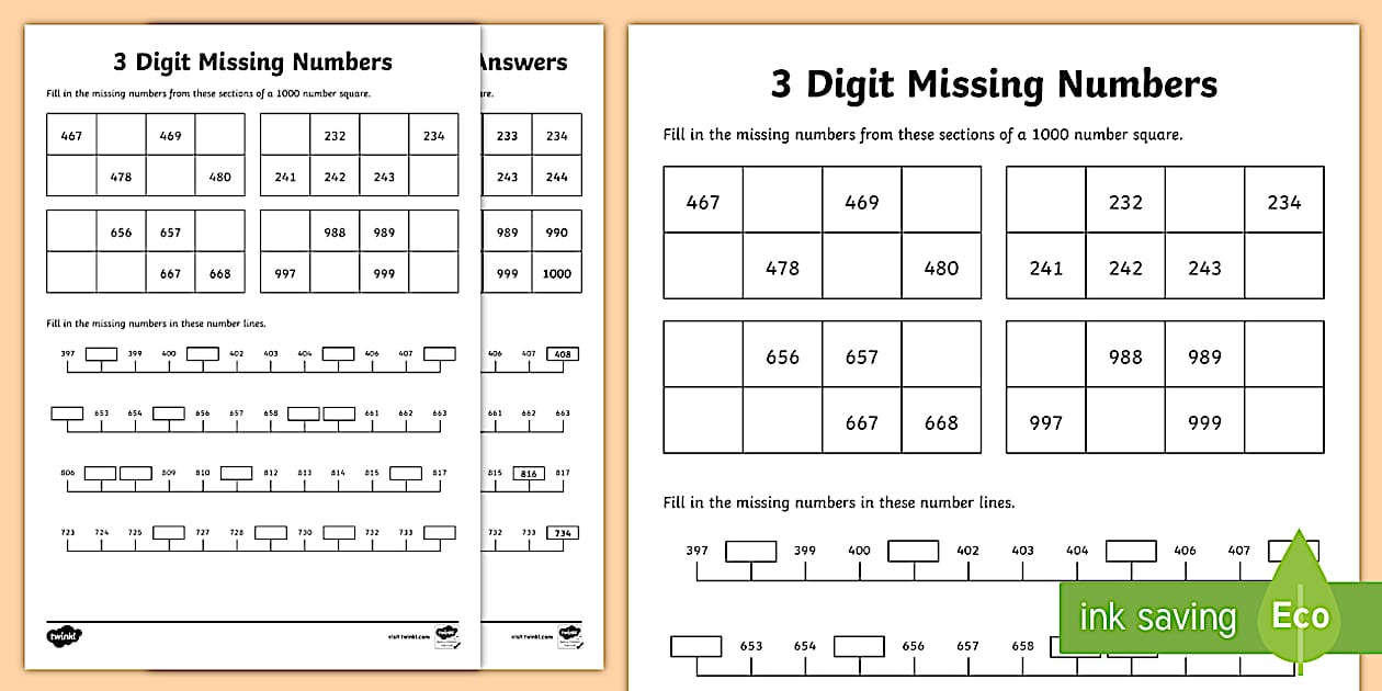 3-Digit Missing Numbers Worksheet (teacher made) - Twinkl