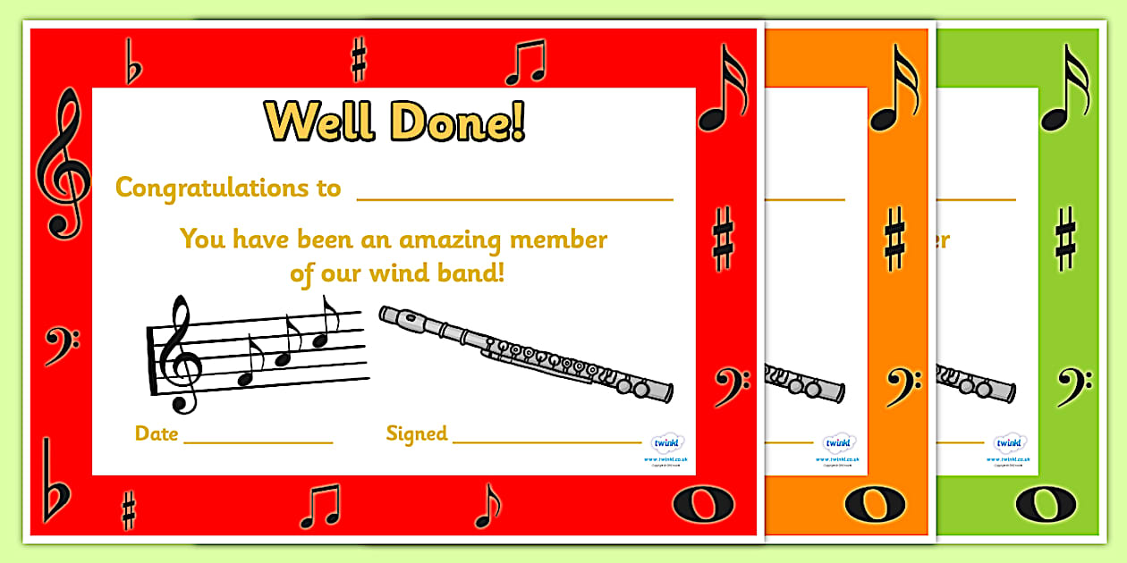 Wind Band Certificates (teacher made) - Twinkl